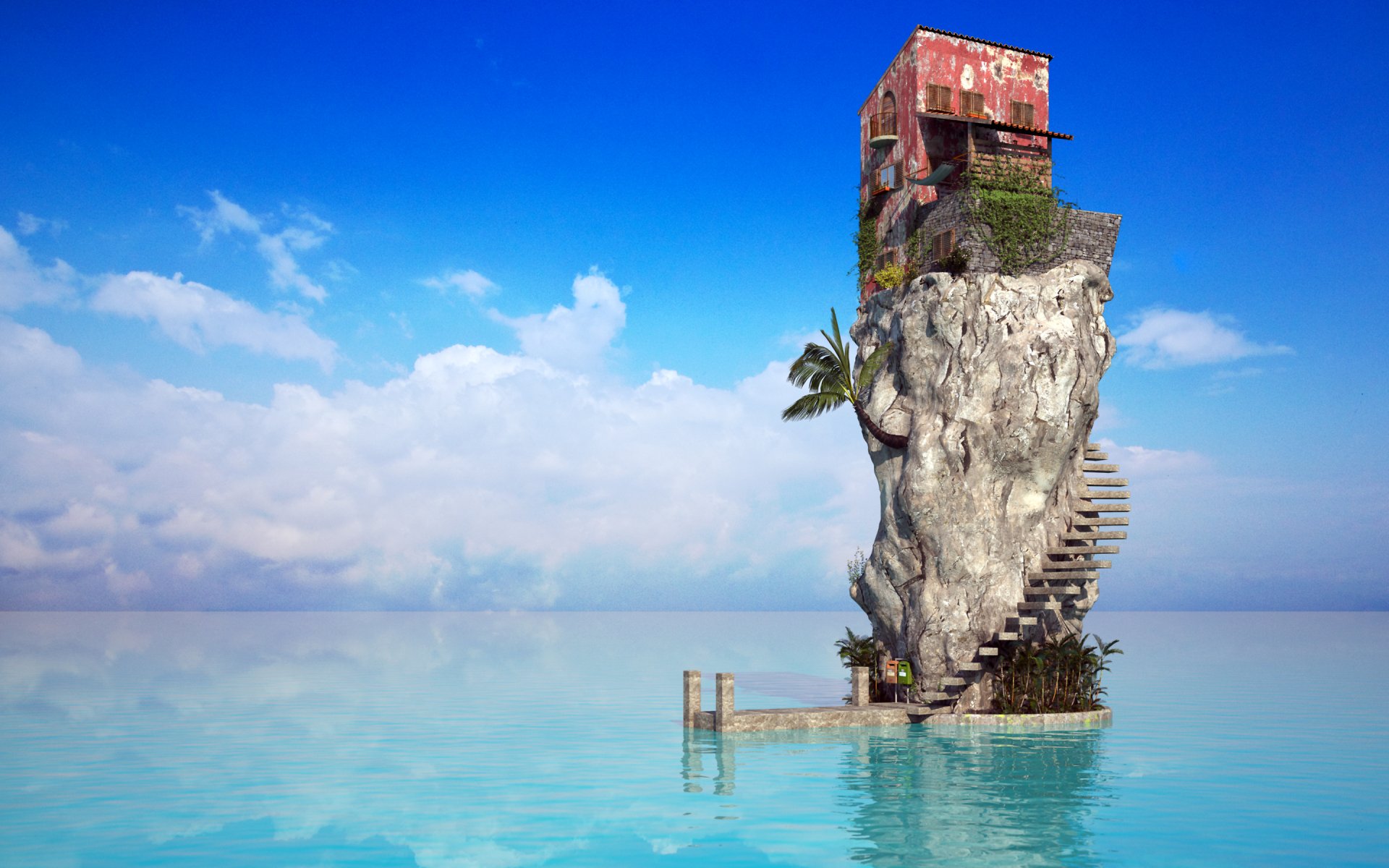 Skyward Haven: The Isolated Man-Made House in Crystal Blue Waters