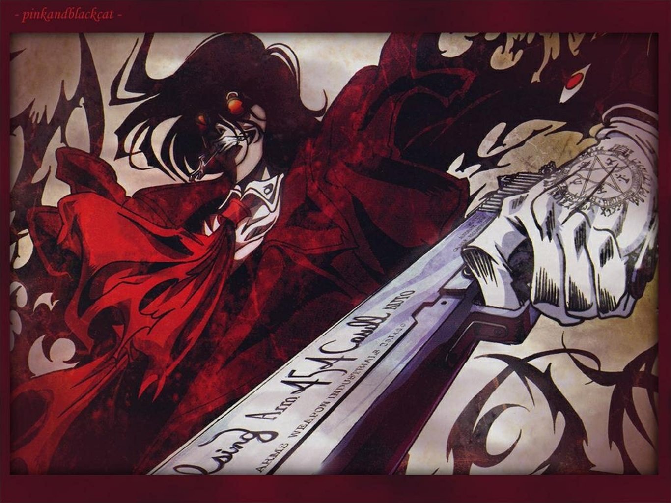 Hellsing HD Anime Wallpaper: Vampire Warrior in Crimson Shadows
