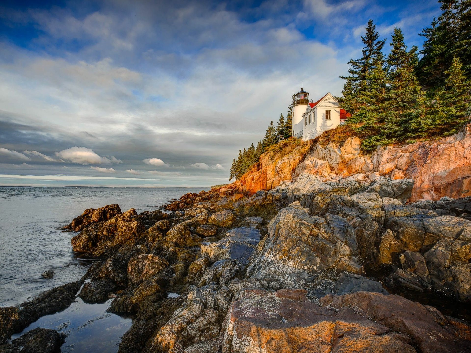 Stunning HDR Bass Harbor Lighthouse HD Wallpaper by the Rocky Coast