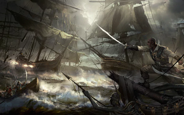 Download Sword Pirate Battle Ship Fantasy Video Game Seafight HD Wallpaper by Darek Zabrocki