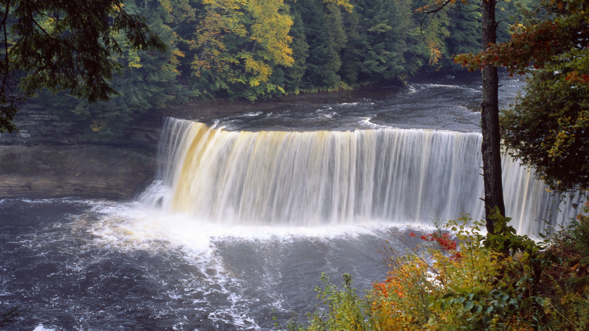 Serene River Waterfall Amidst Lush Nature - HD Wallpaper | 1920x1080 ...