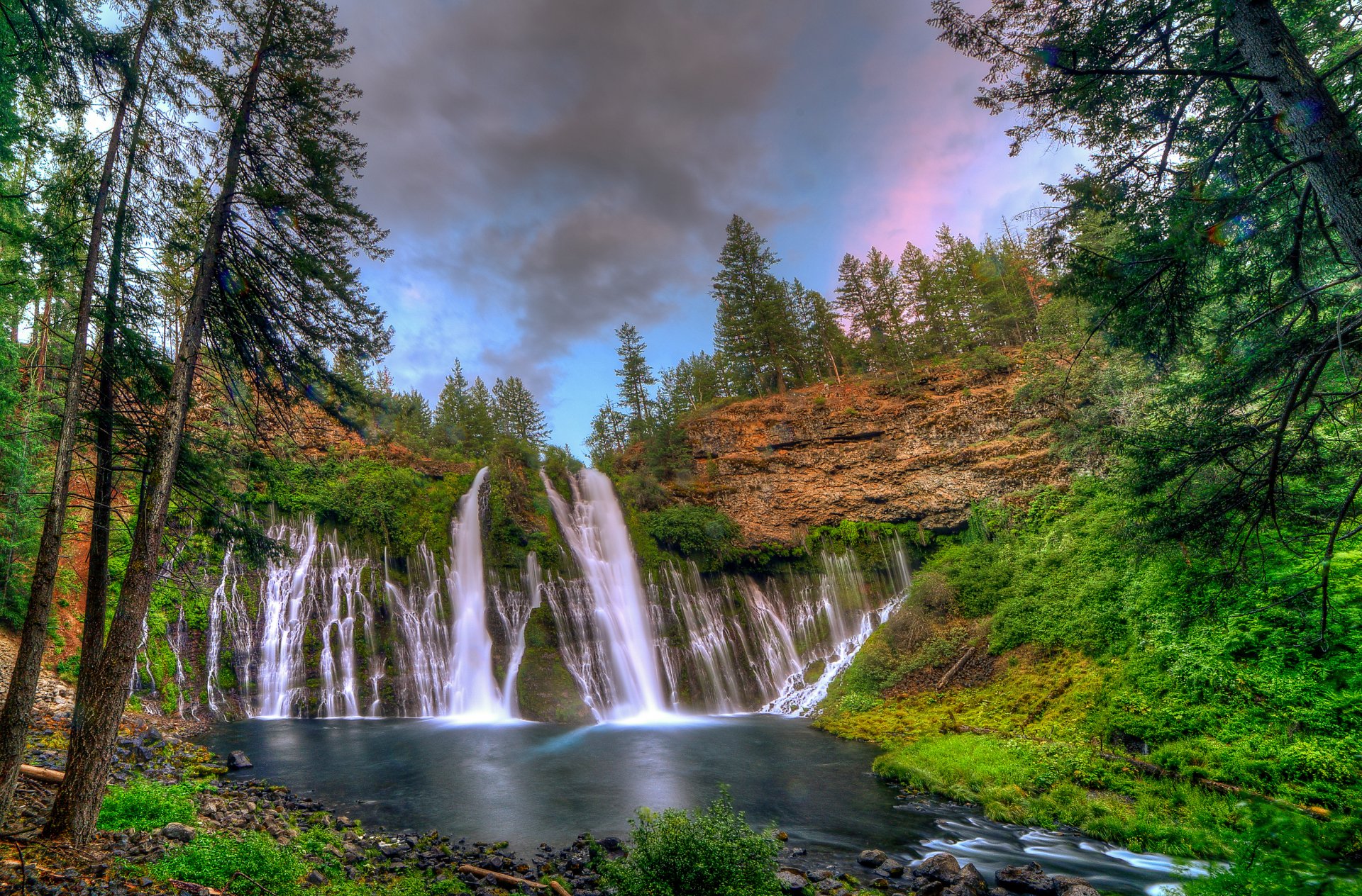Download Nature Green Forest Tree Mountain Waterfall Burney Falls HD ...
