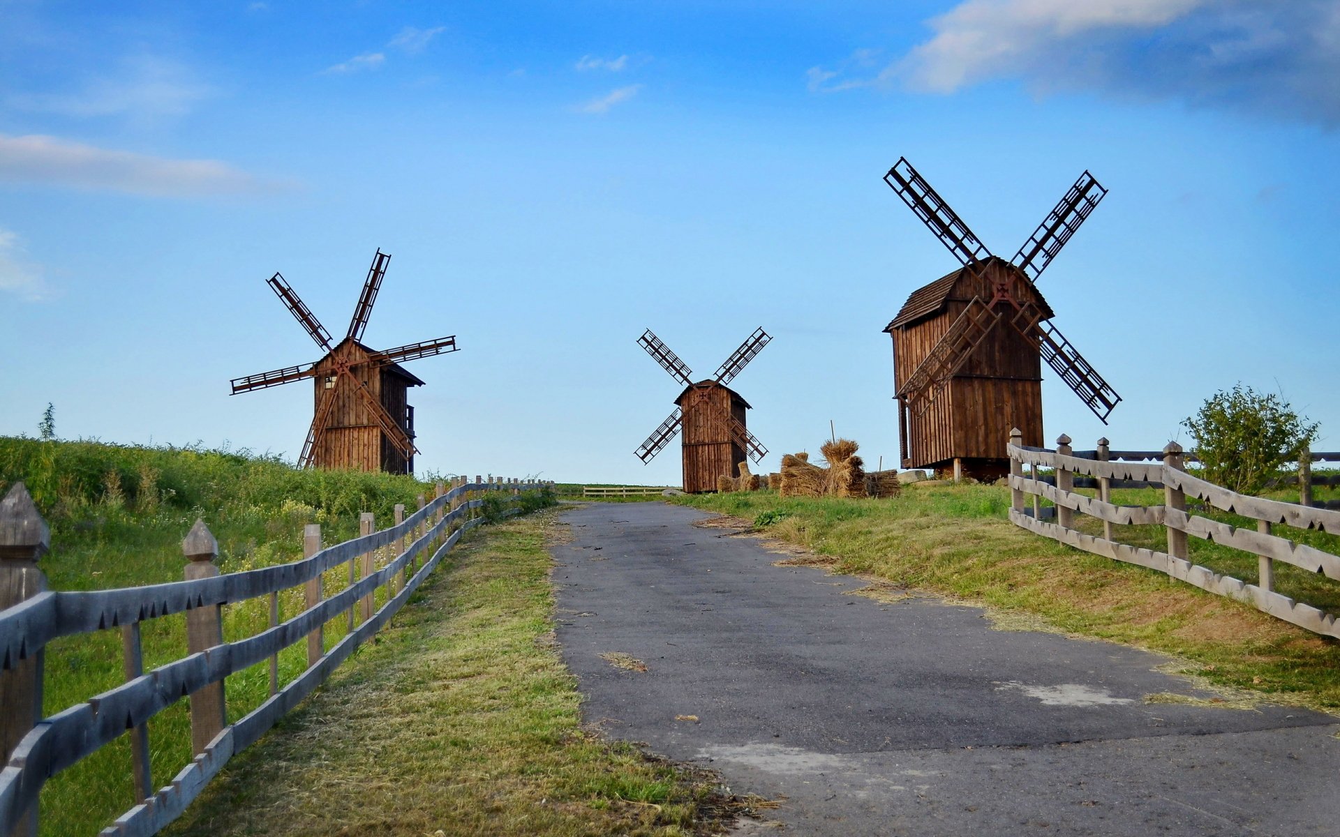Download Road Fence Man Made Windmill HD Wallpaper