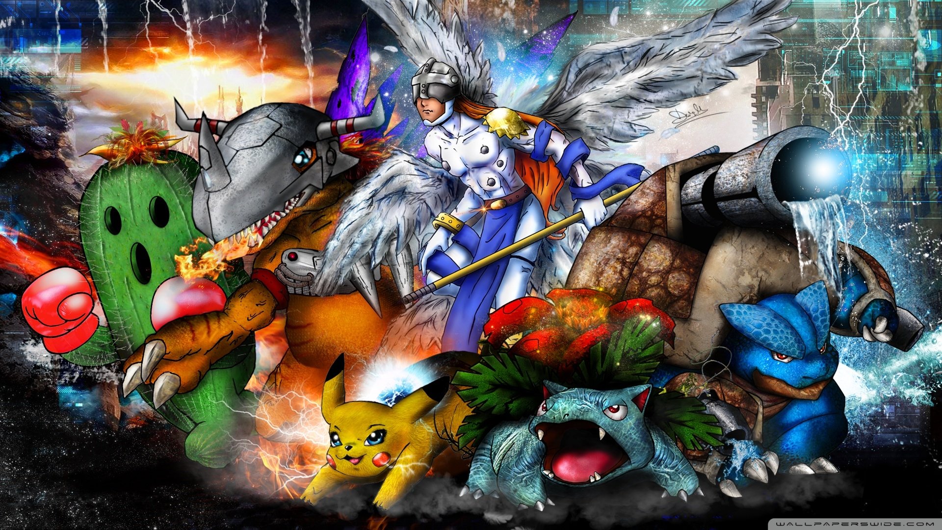 Epic Anime Showdown Digimon Pok mon Crossover HD Wallpaper