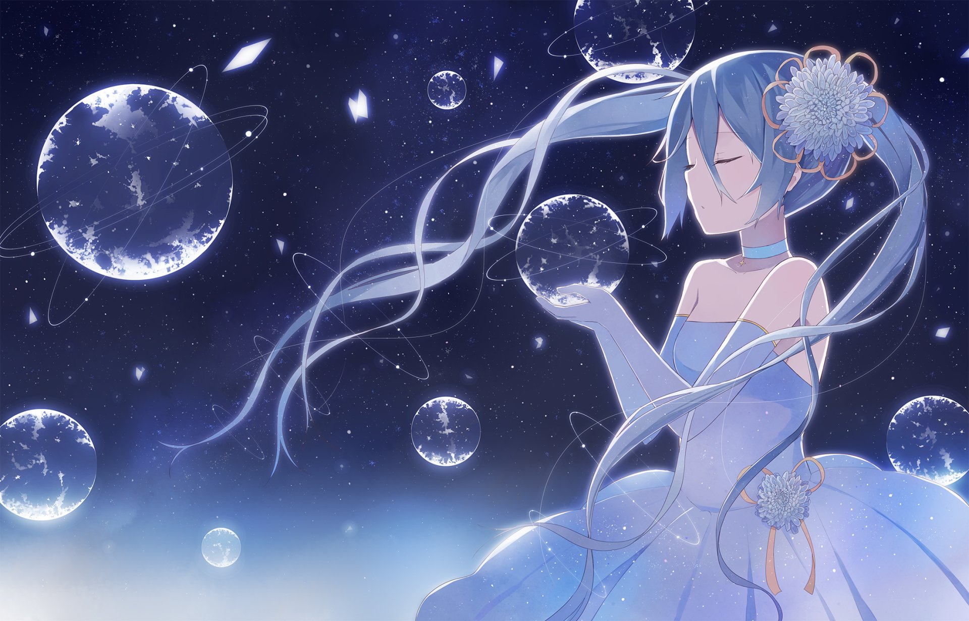 Hatsune Miku HD Wallpaper: A Celestial Anime Dream by Nagitoki