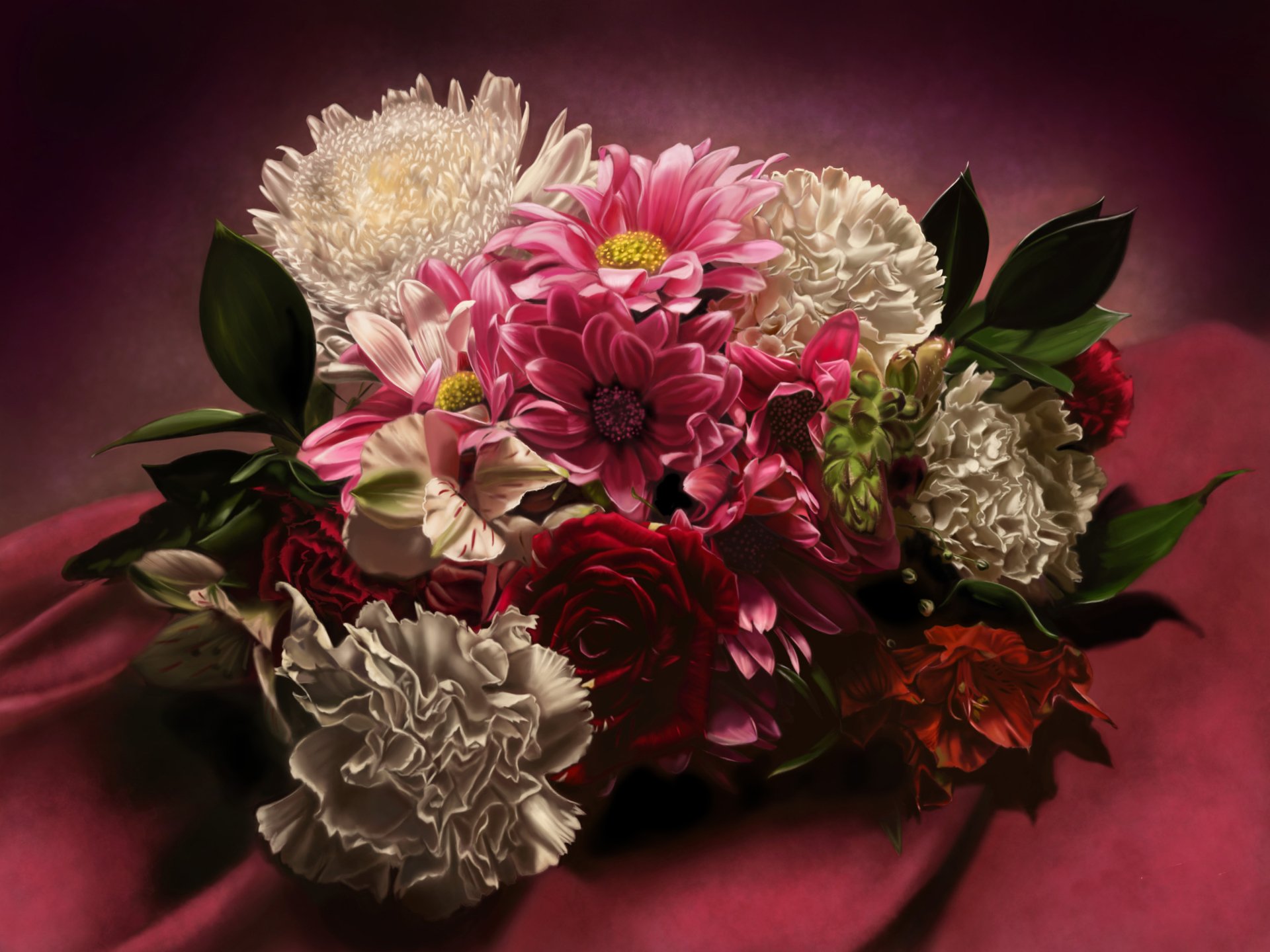 Colorful 2K Floral Still Life — Chrysanthemum, Dahlia & Rose ...