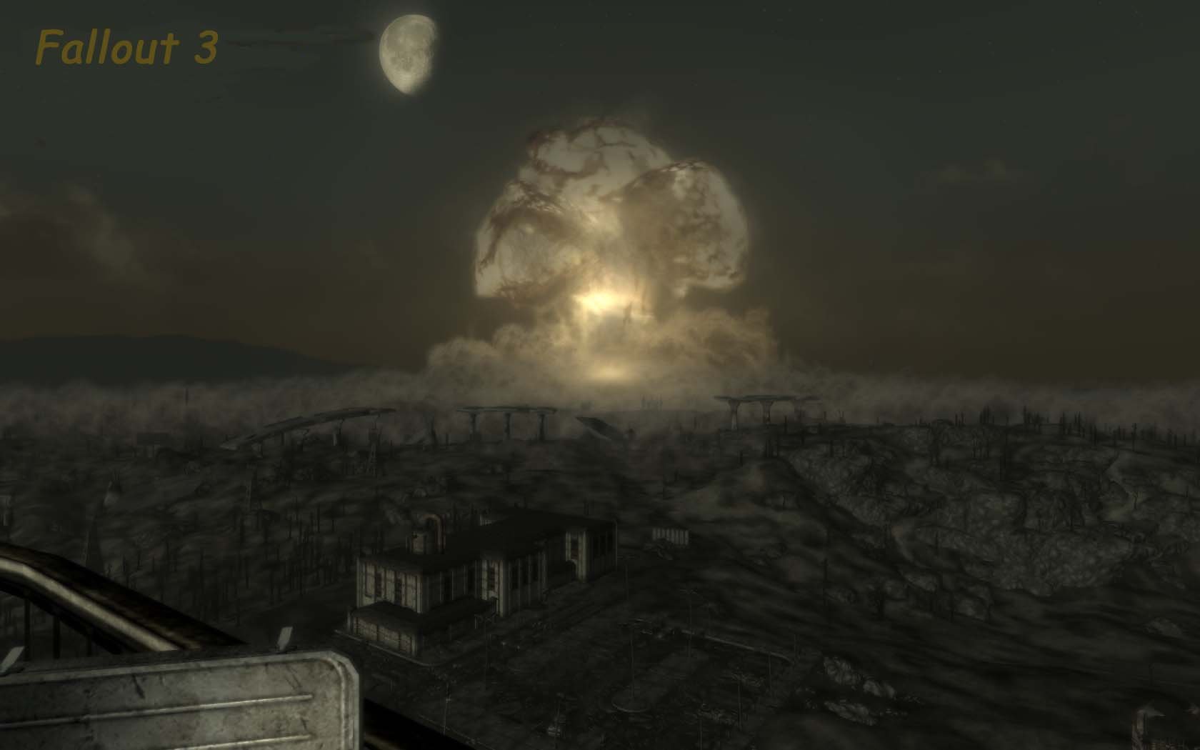 Fallout 3 HD Wallpaper: Post-Apocalyptic Wasteland Explosion Scene