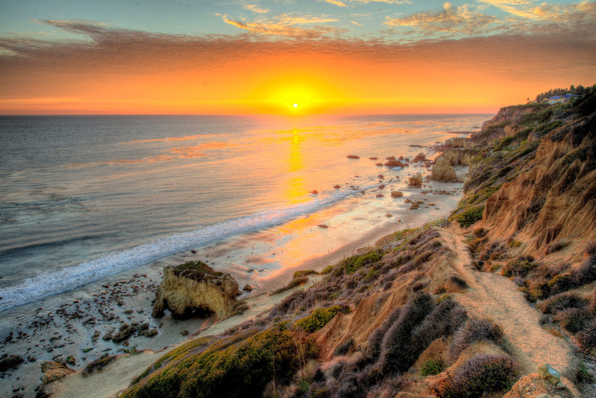 Download HDR Horizon Sea Ocean Sun Sunset Sky Coast Nature Coastline 4k ...