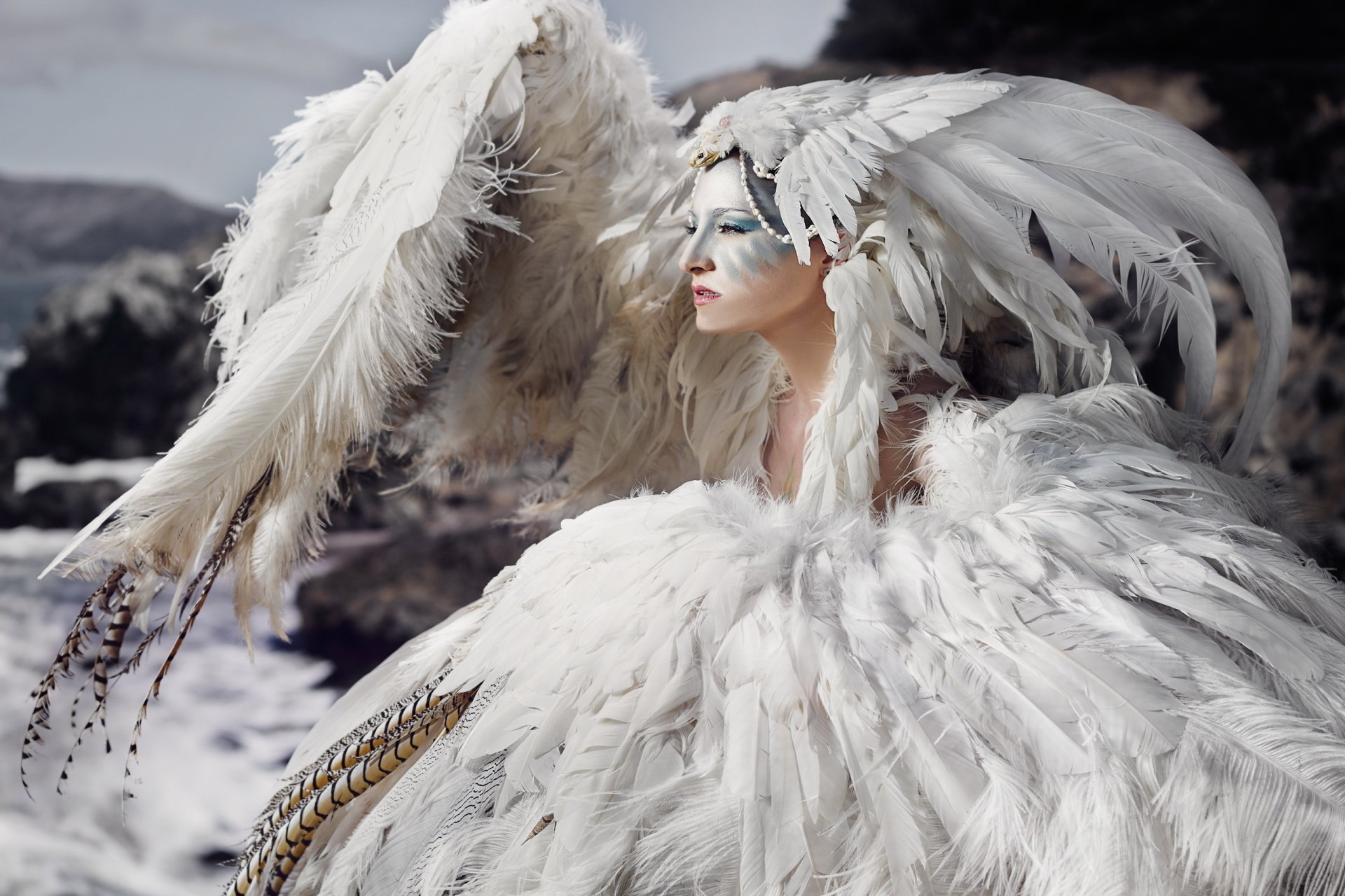 Download Makeup Feather Wings Angel Woman Artistic HD Wallpaper