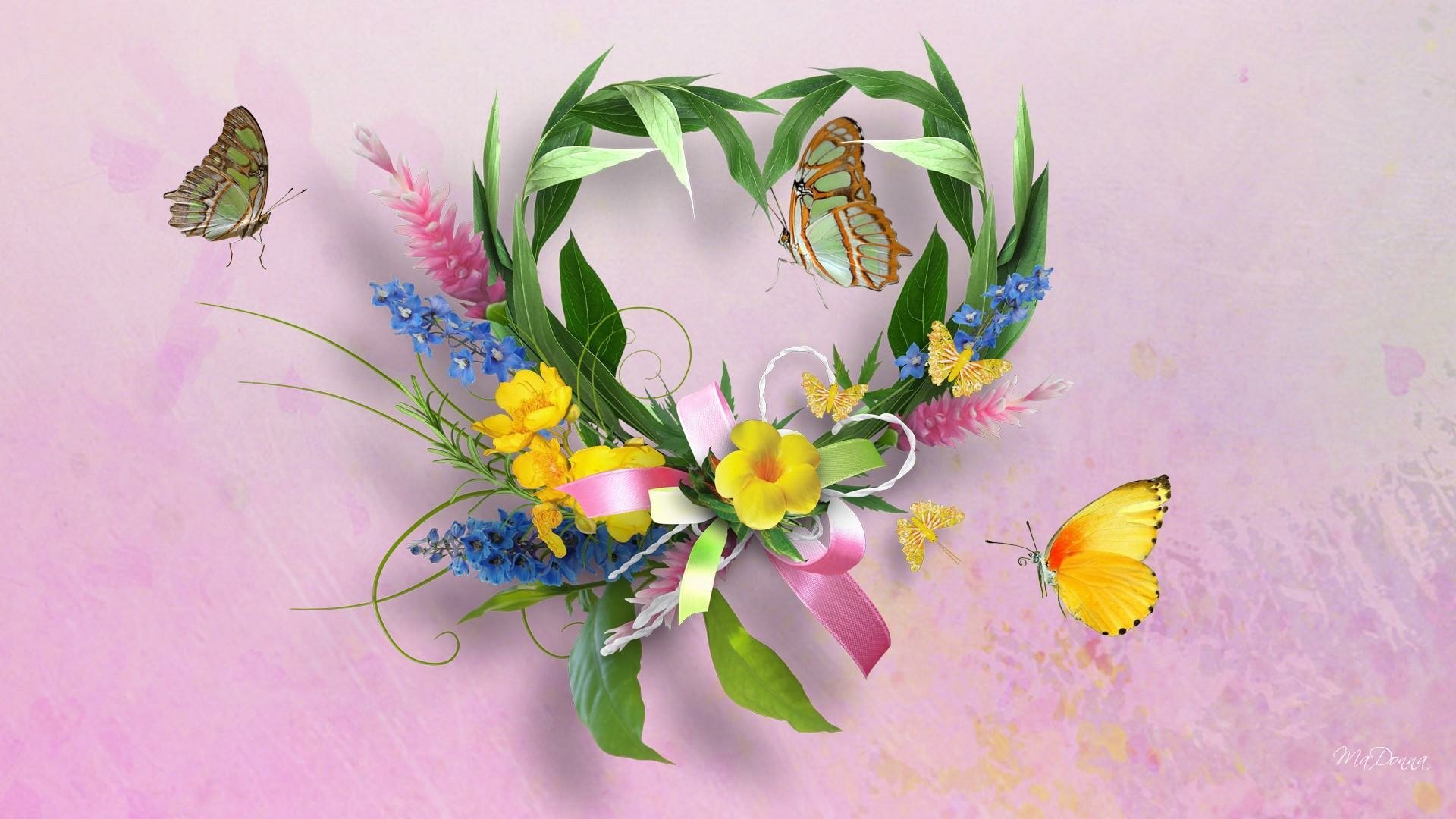 Download Ribbon Butterfly Flower Heart Artistic Spring HD Wallpaper ...