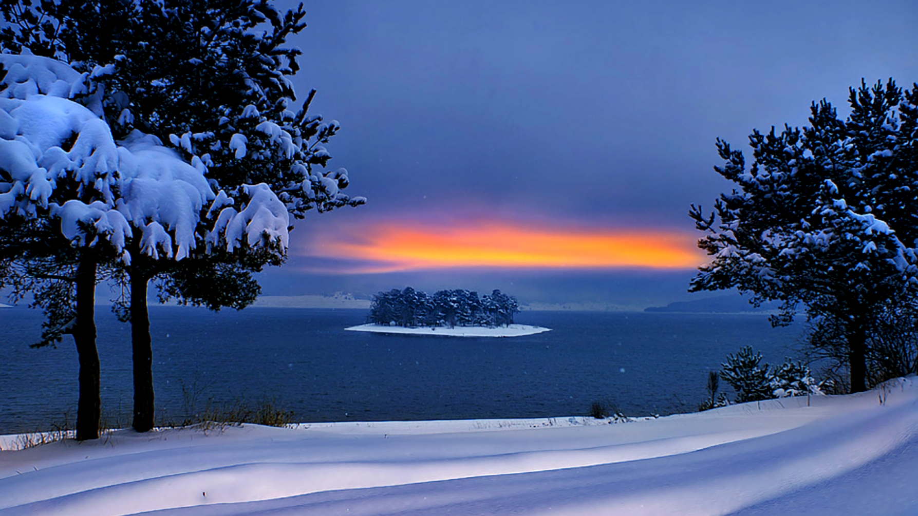 Download Sunset Tree Snow Island Nature Winter Winter Sunset Wallpaper ...