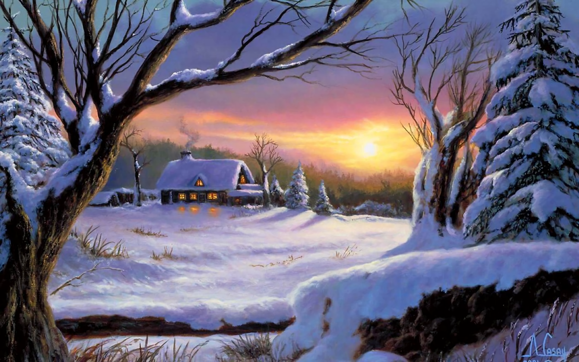 Download Snow Tree House Artistic Winter HD Wallpaper by Anthony Casay