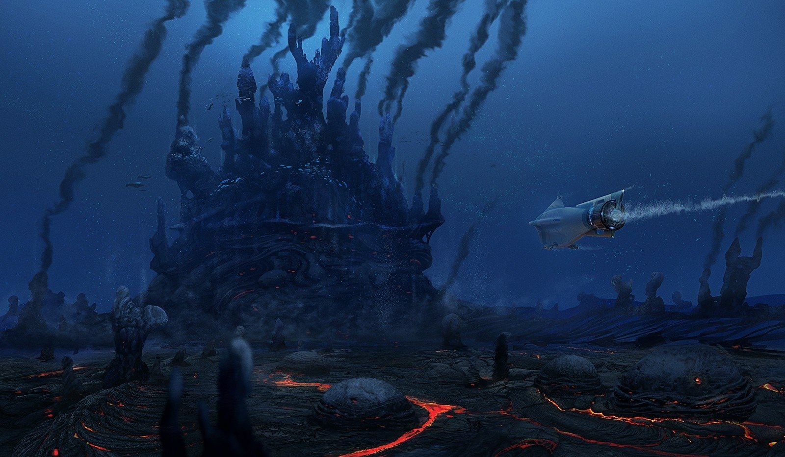 Underwater Fantasy Realm: Smoke and Lava HD Wallpaper | 1600x933 ...