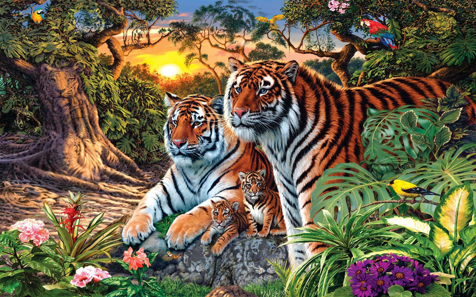 Download Bird Forest Animal Tiger HD Wallpaper