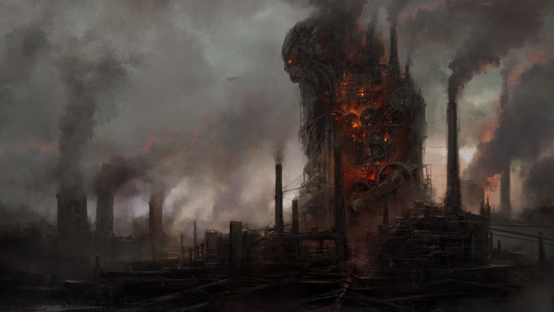 Dark Factory of Smoke: An HD Wallpaper of Pollution by Chris Cold