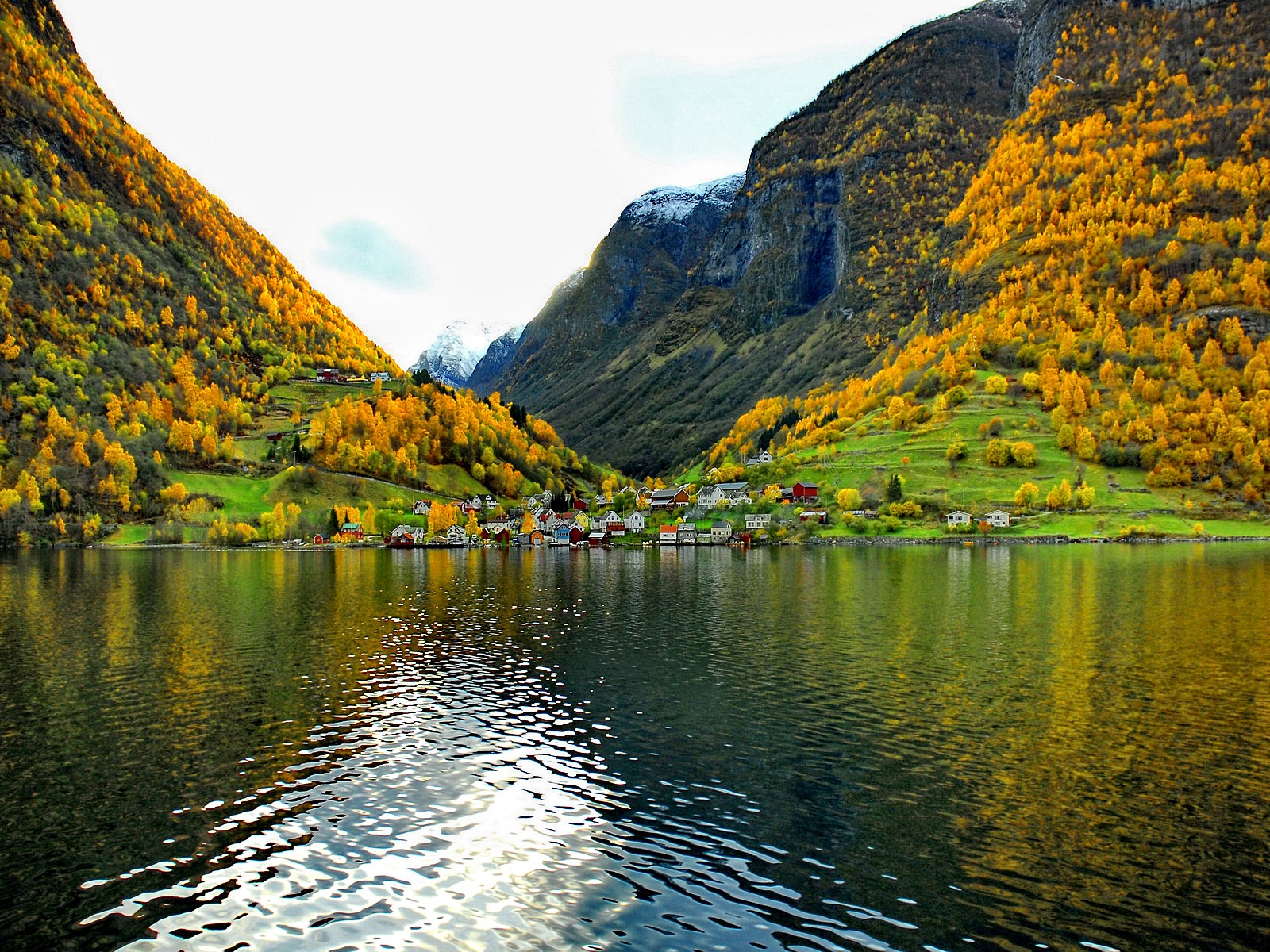 Download Lake Mountain Man Made Village Wallpaper