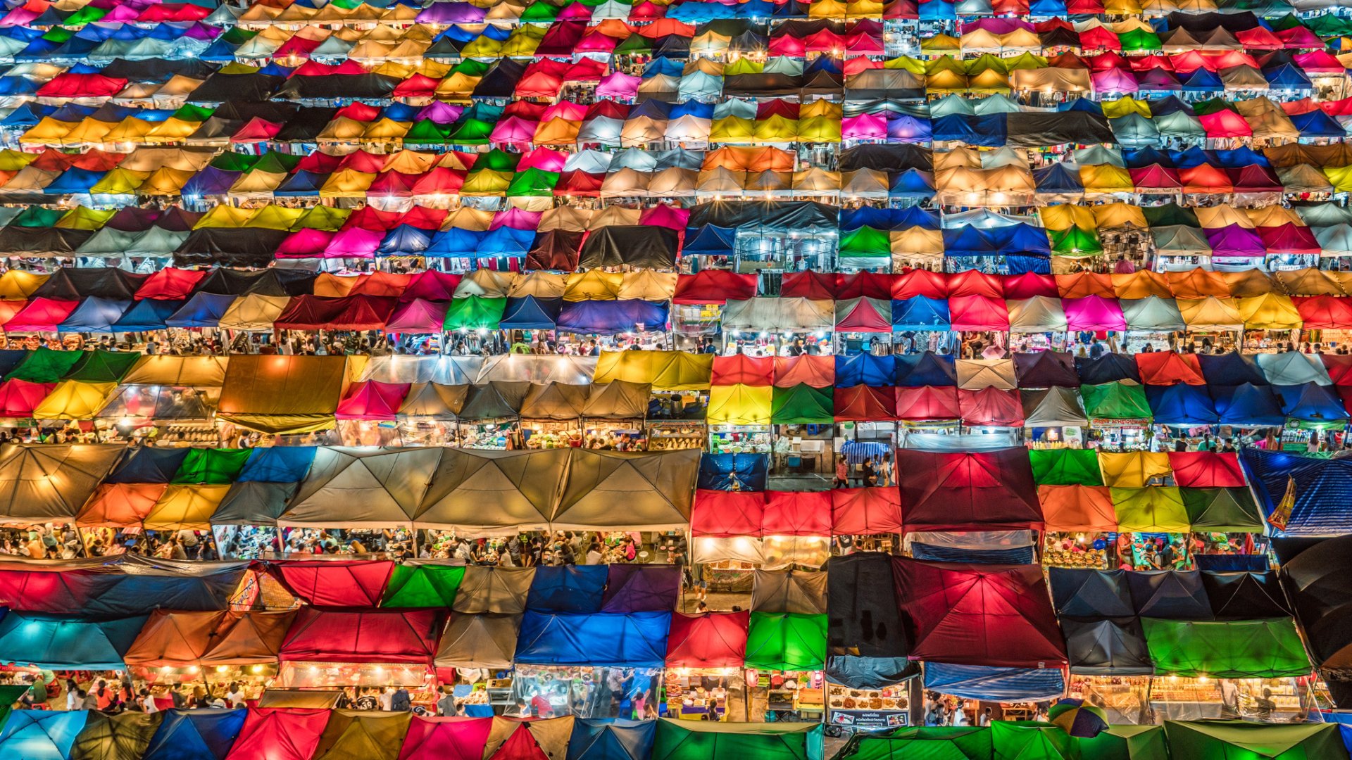 Vibrant Night Market Tents HD Wallpaper: A Colorful Photography Showcase