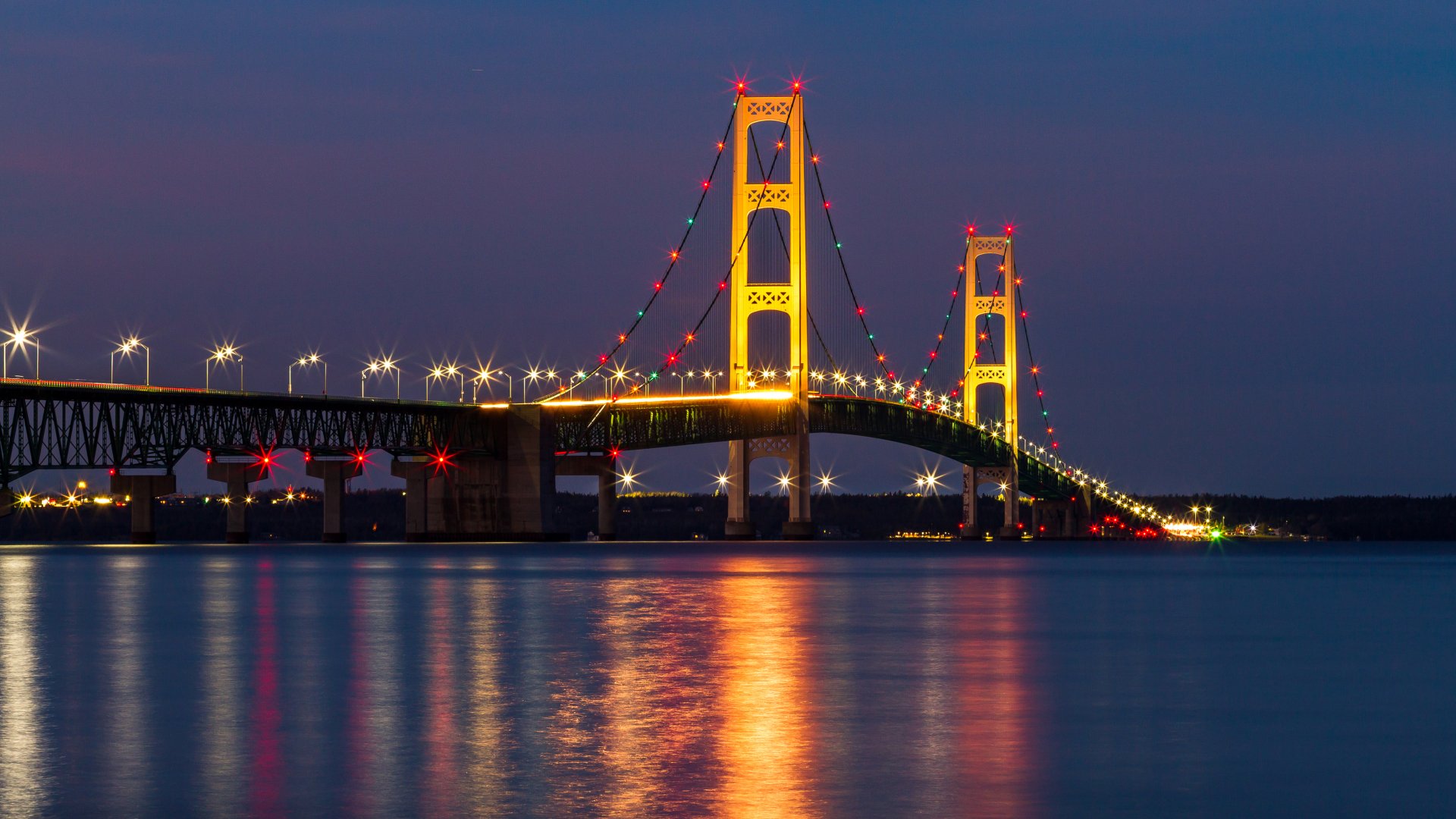 Download Mackinaw City Light Night River Michigan Mackinac Bridge USA ...