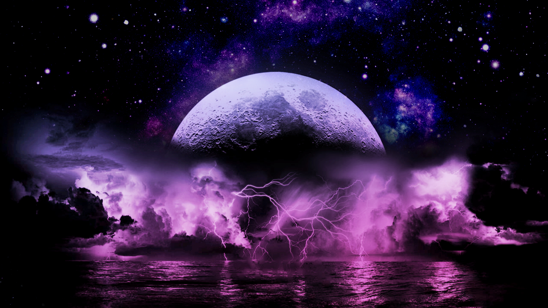 Purple Planet HD Wallpaper: Lightning in a Sci-Fi Sky