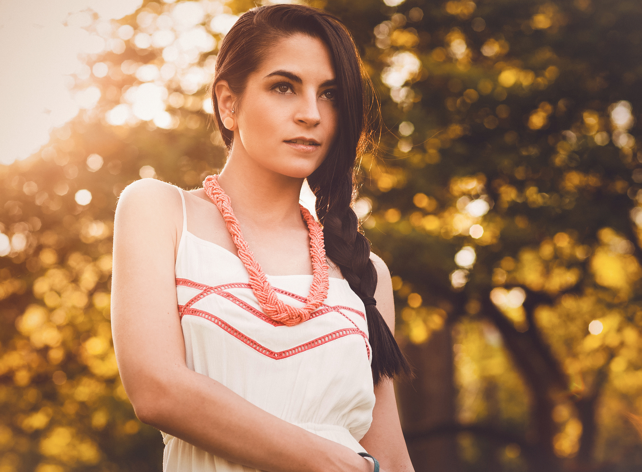 Download Bokeh Brown Eyes Braid Brunette Outdoor Woman Model HD ...
