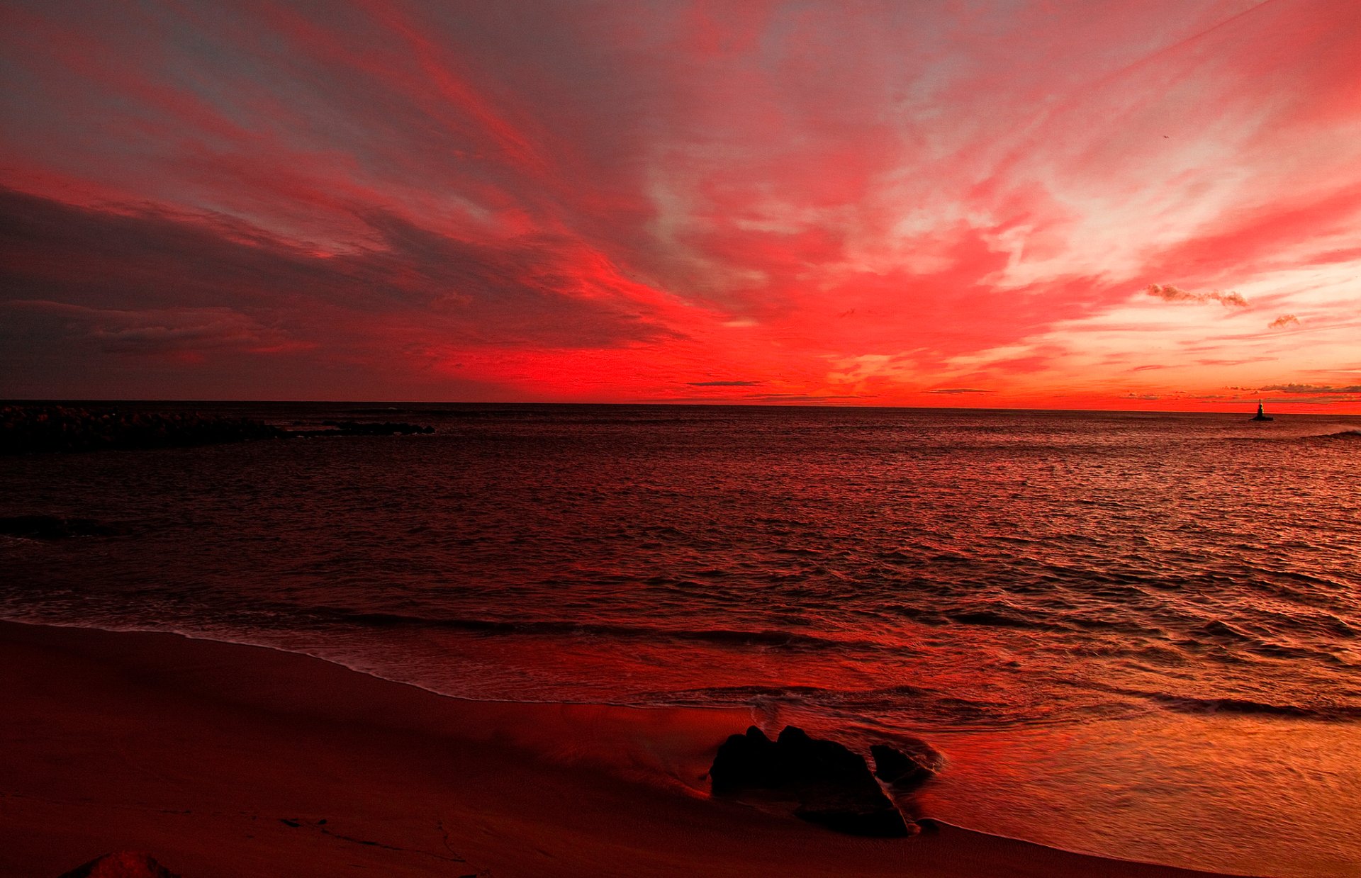 Crimson Horizon: Red Beach Sunset Over the Ocean | 2048x1322 ...
