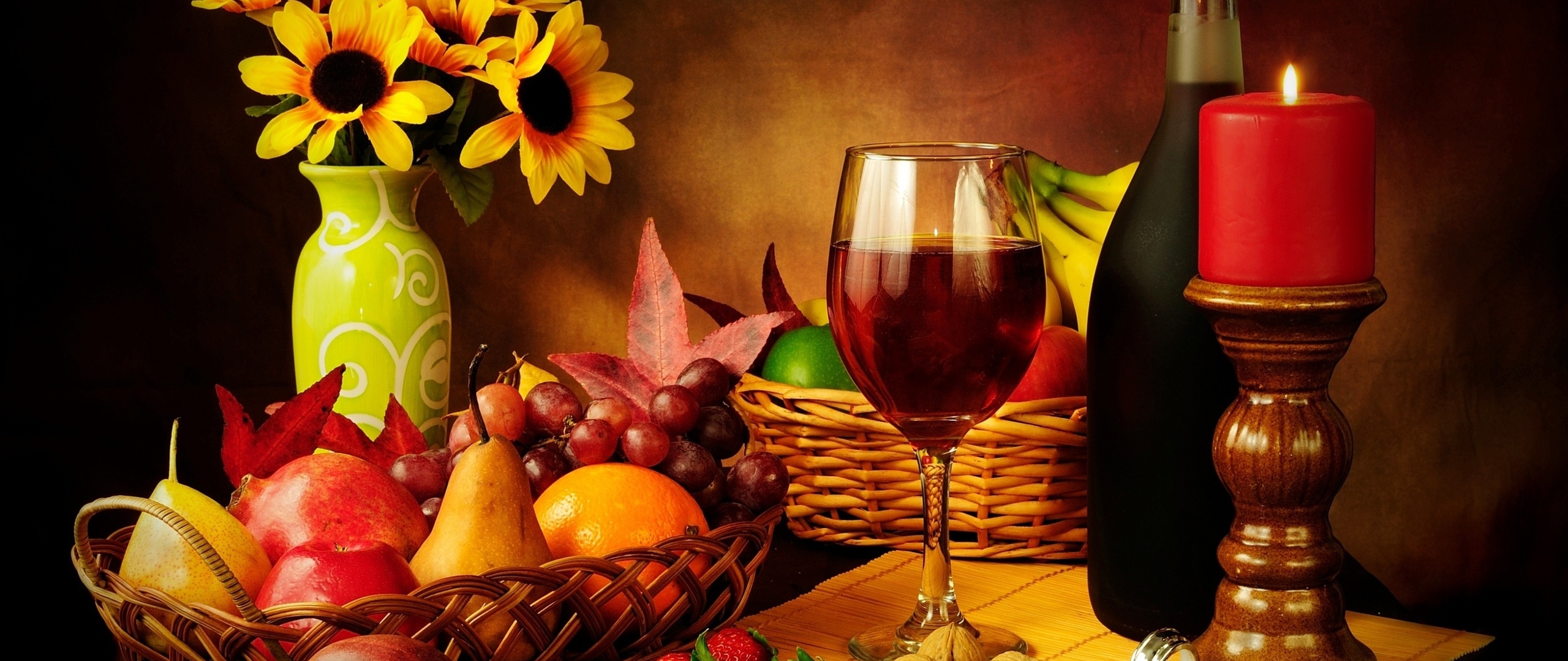 Download Candle Sunflower Fall Leaf Fruit Wine Photography Still Life ...
