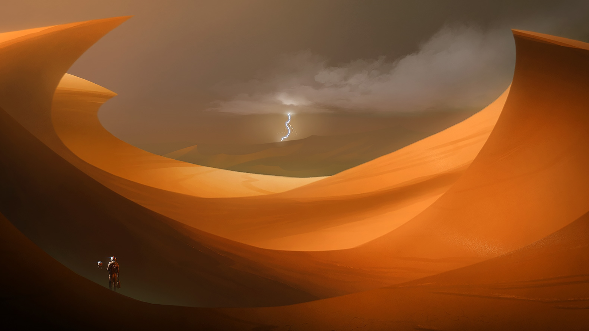 Download Lightning Dune Desert Sci Fi Astronaut HD Wallpaper