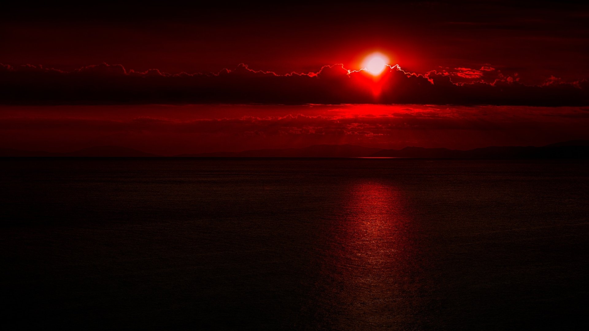 Crimson Horizon: Fiery Red Sunset Over Calm Sea (HD Wallpaper ...