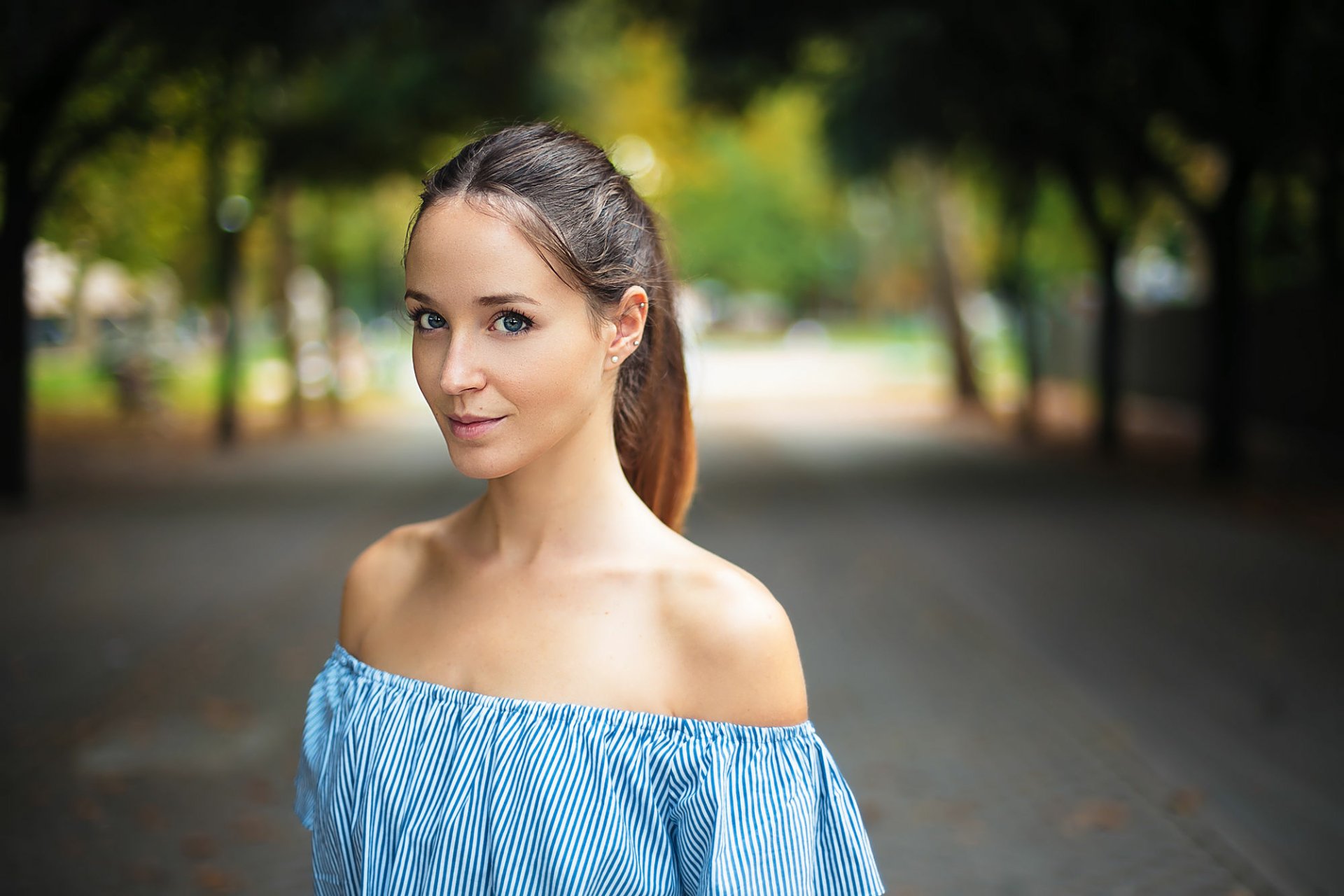 Download Blur Blue Eyes Brunette Woman Model HD Wallpaper by Victor Kalman