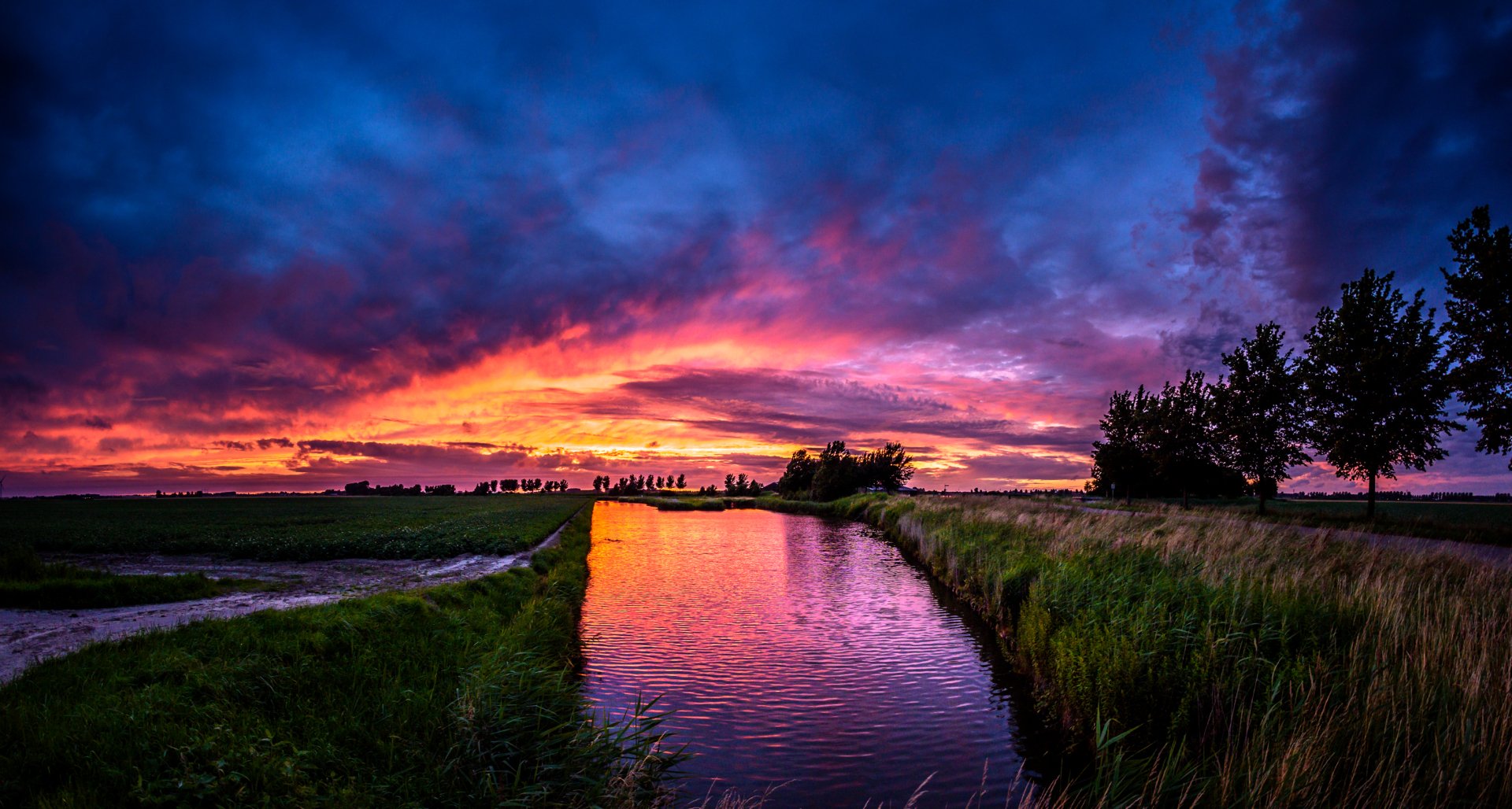 Download Canal Netherlands Pink Sky Nature Sunset HD Wallpaper ...