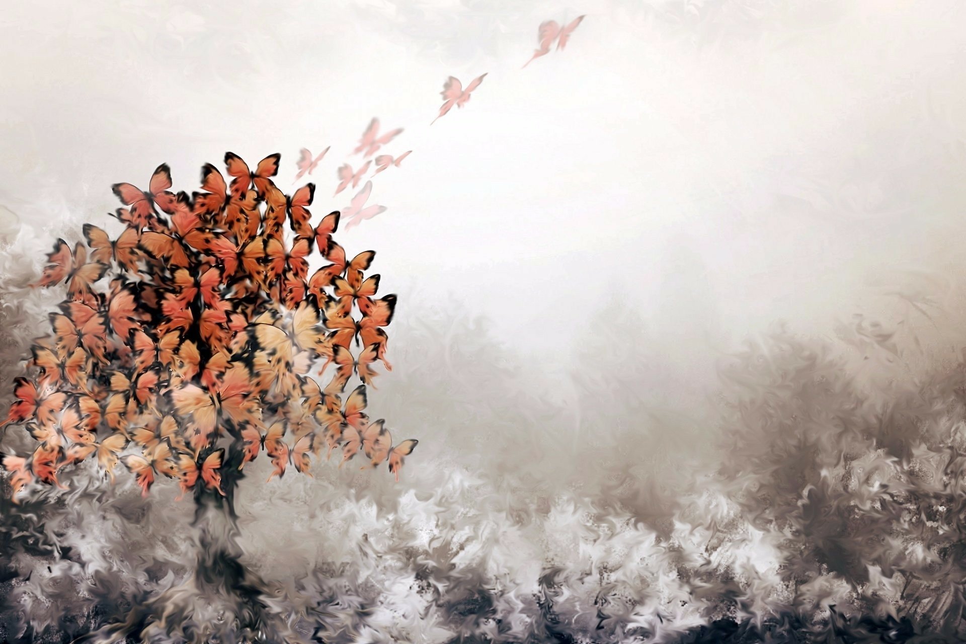 Download Orange (Color) Butterfly Artistic Tree HD Wallpaper