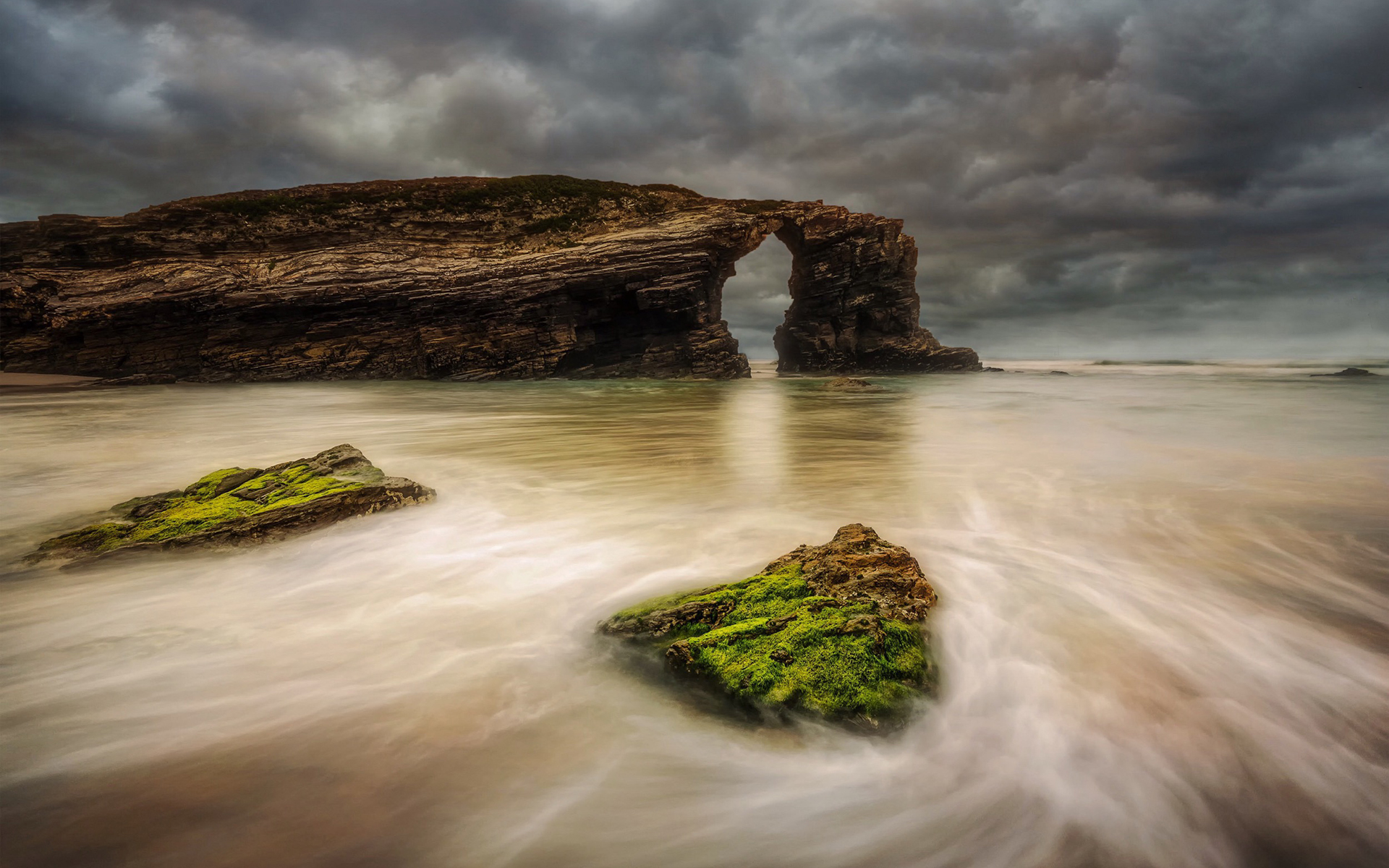 Download Moss Arch Sea Ocean Nature Rock HD Wallpaper