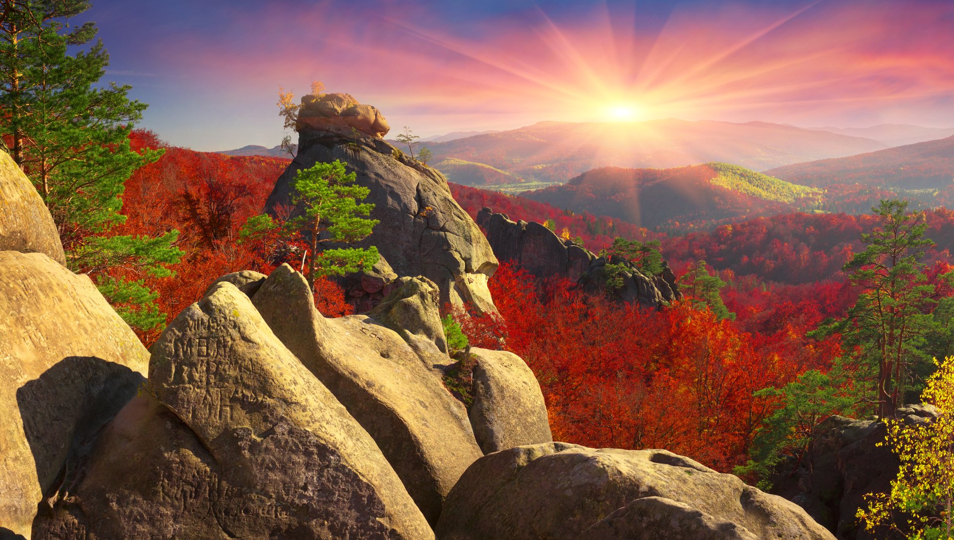 Autumn Sunset in Mountain Forest - 4K Ultra HD Wallpaper