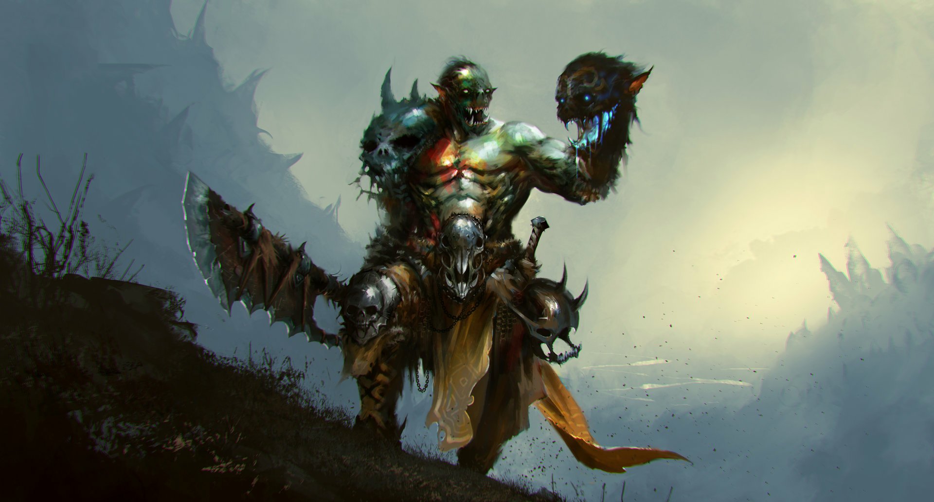 Orc Warrior HD Wallpaper: Fantasy Sword & Creature Battle Scene by Ömer ...