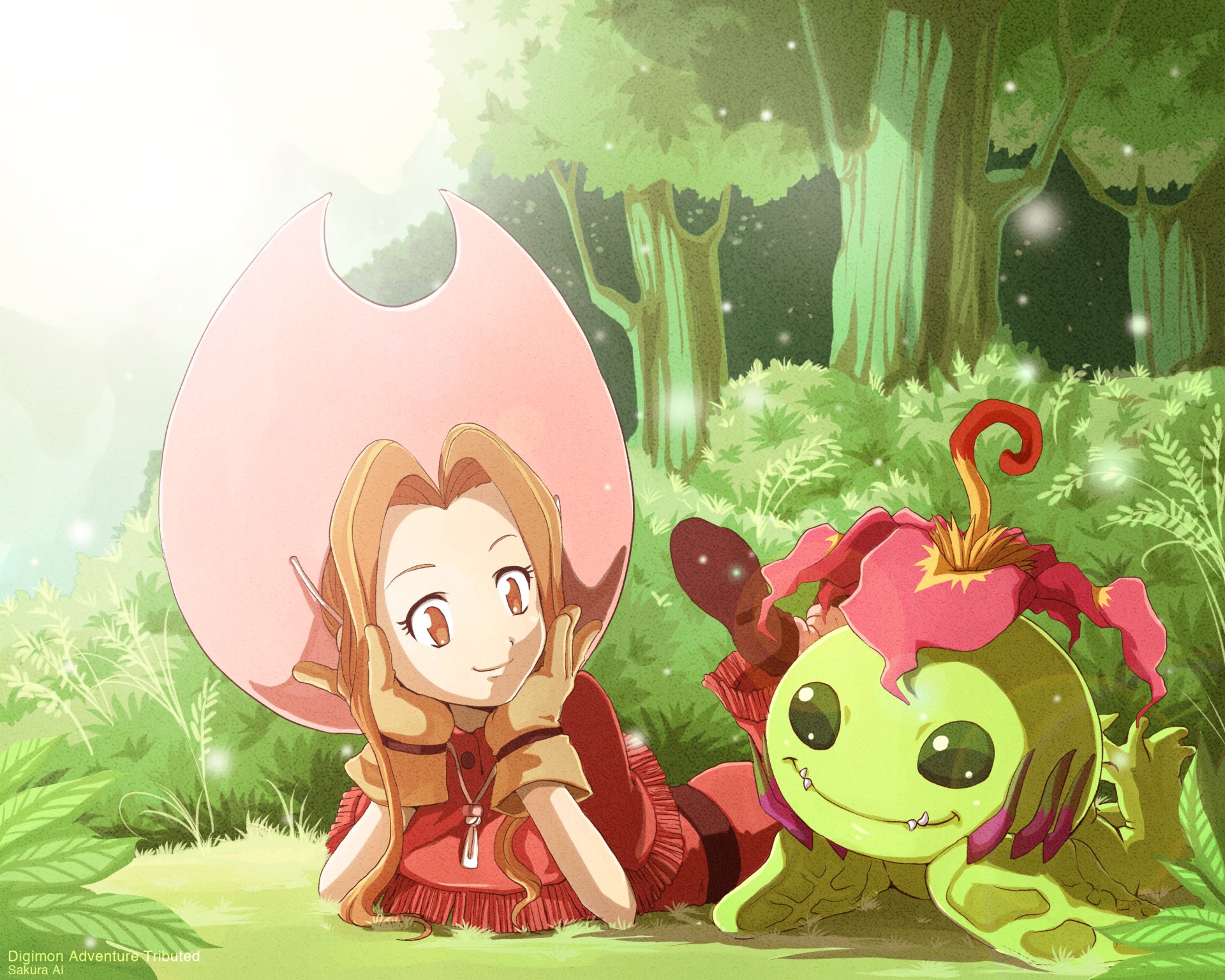 HD Anime Wallpaper: Digimon Adventure in a Lush Forest