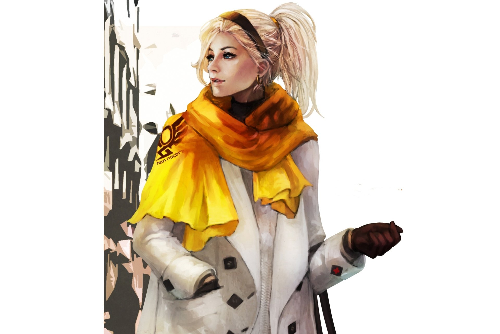 Mercy Overwatch HD Wallpaper: Blonde Hero with Blue Eyes and Scarf by ...