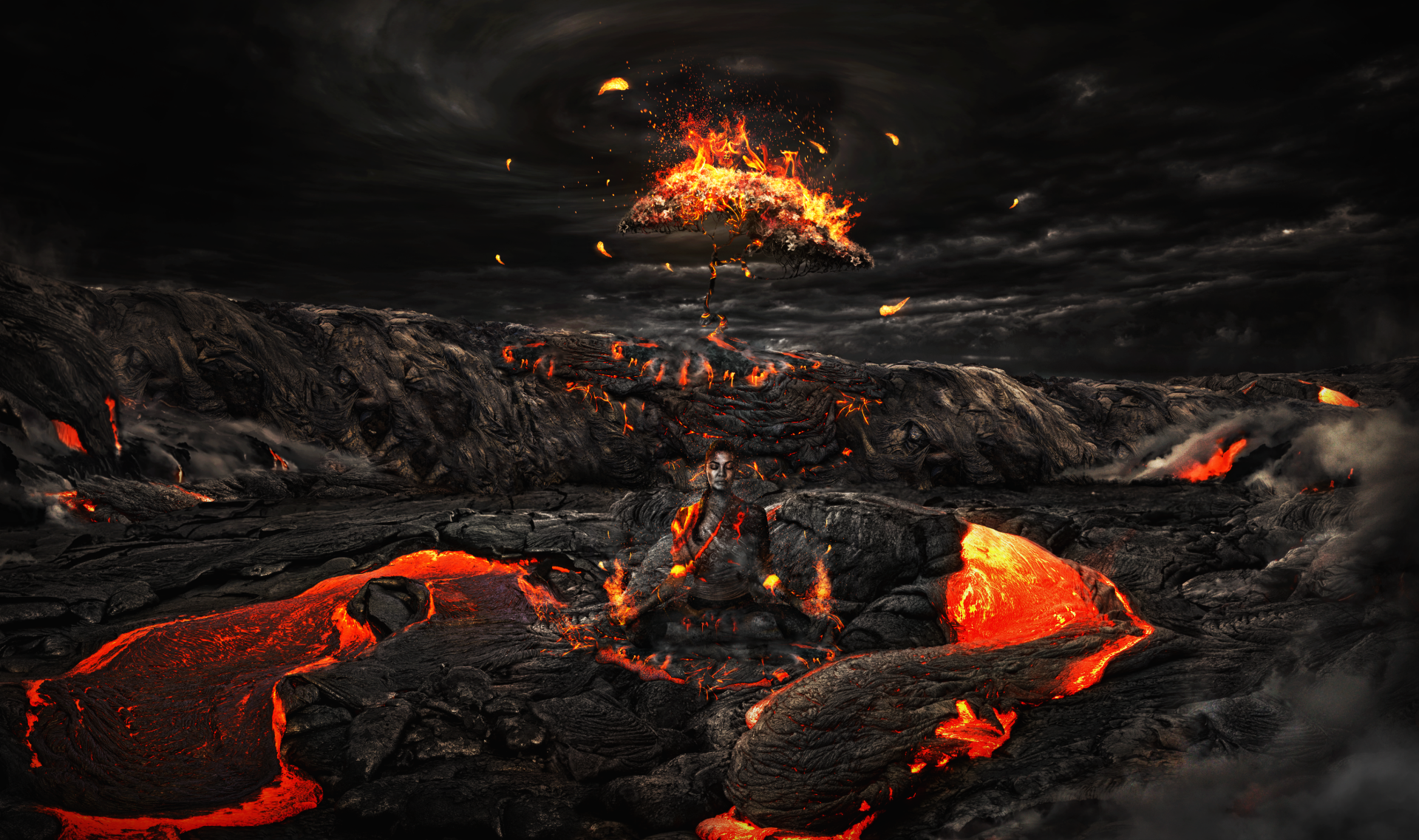 Ember Grove: Fantasy Woman Amidst Fiery Lava Trees – HD Wallpaper by ...
