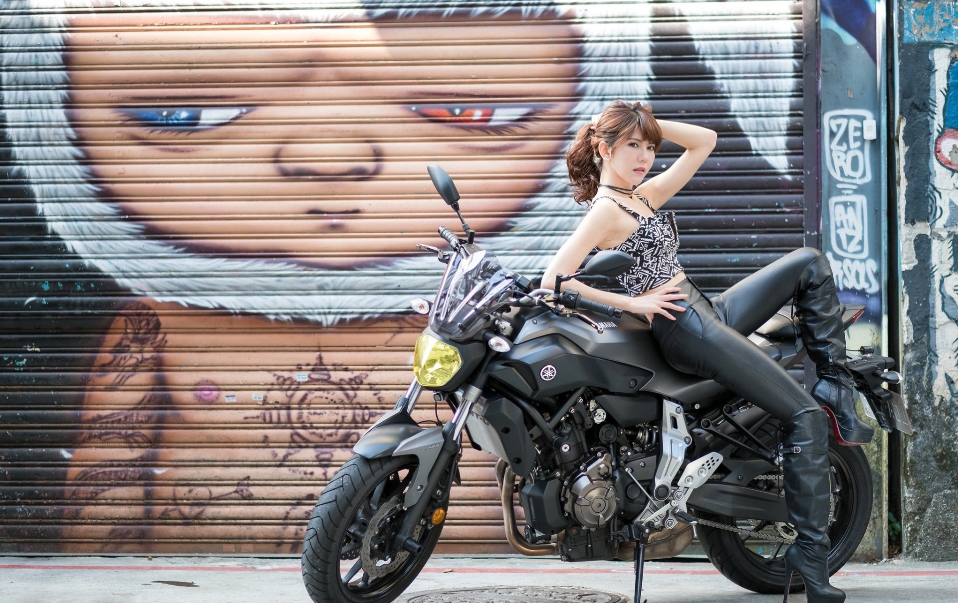 Download Brunette Graffiti Motorcycle Asian Model Woman Girls ...