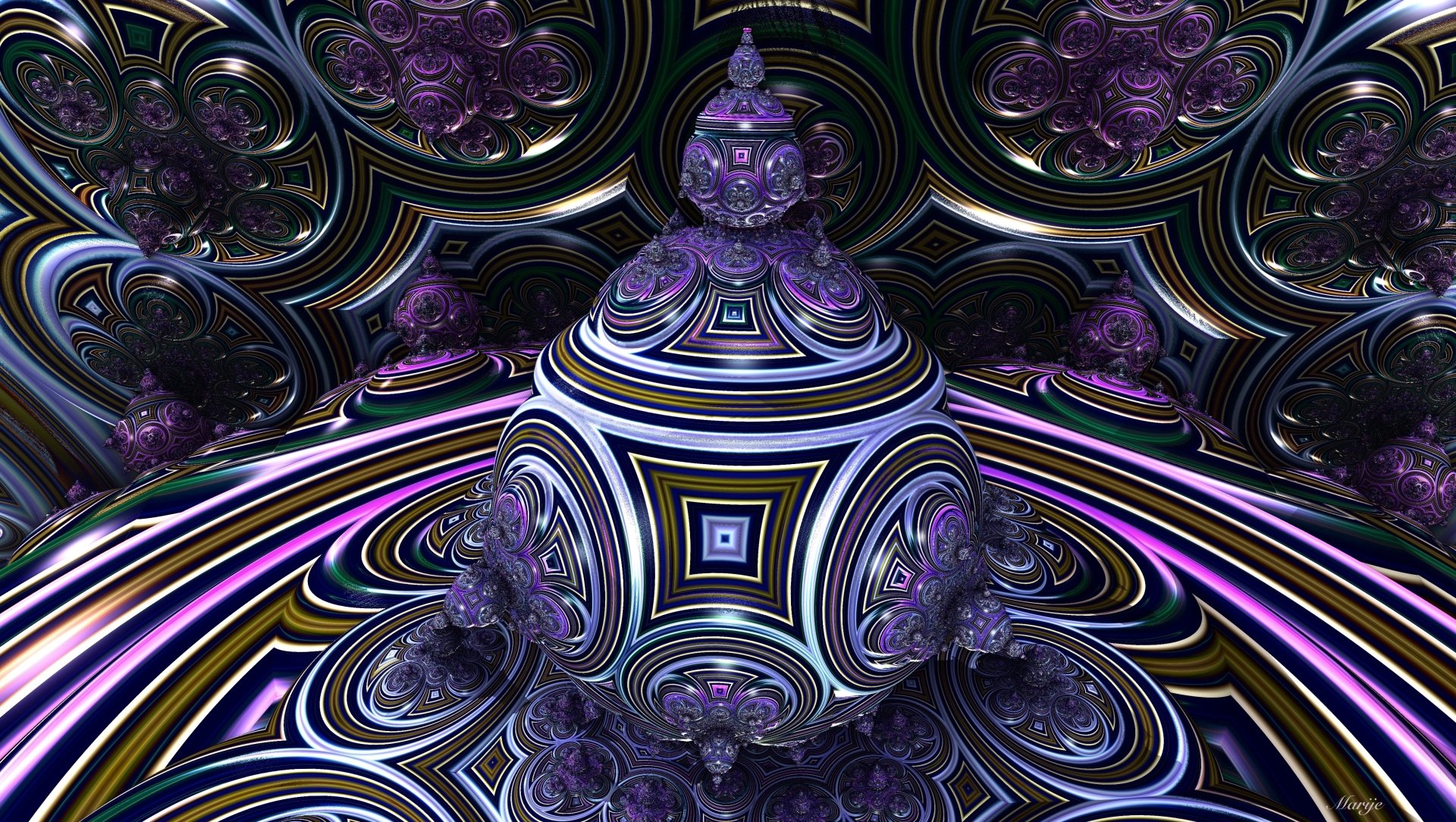 4K Ultra HD Purple Fractal Sphere: Artistic 3D CGI Design by Marije Berting