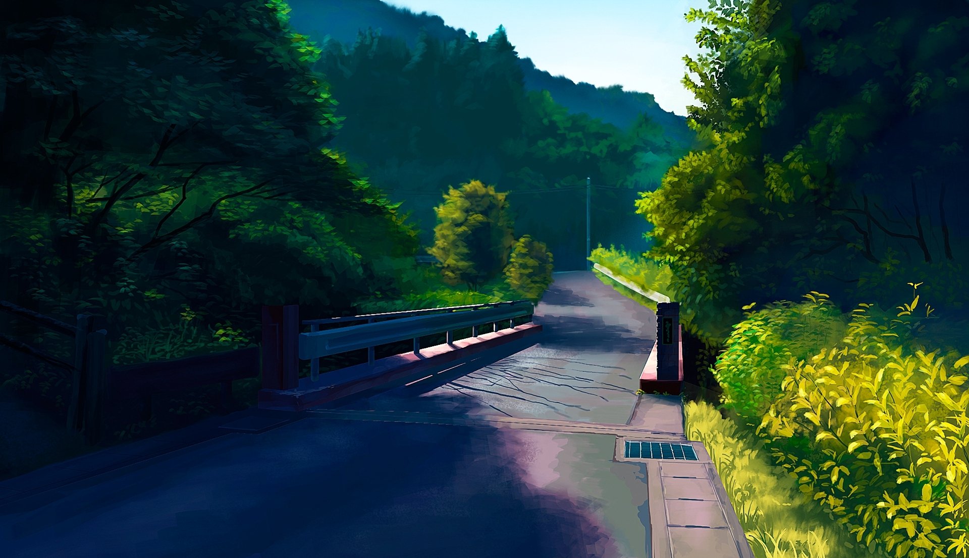 Anime Serenity: HD Roadway Through Lush Greenery