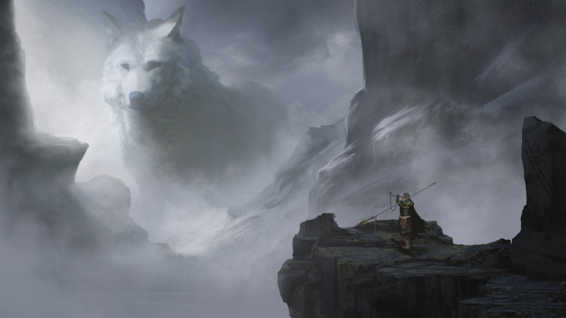 Mountain Warrior and Giant Wolf - HD Fantasy Wallpaper by Jake Opperman ...