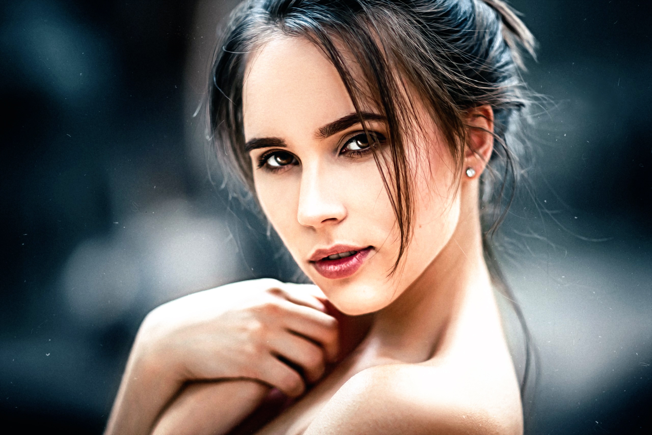 Download Brunette Brown Eyes Model Woman Face HD Wallpaper