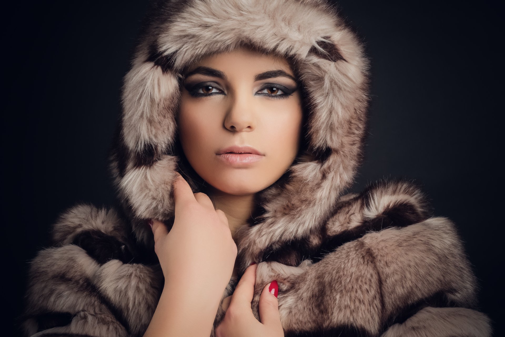 Download Fur Face Brown Eyes Woman Model 4k Ultra HD Wallpaper