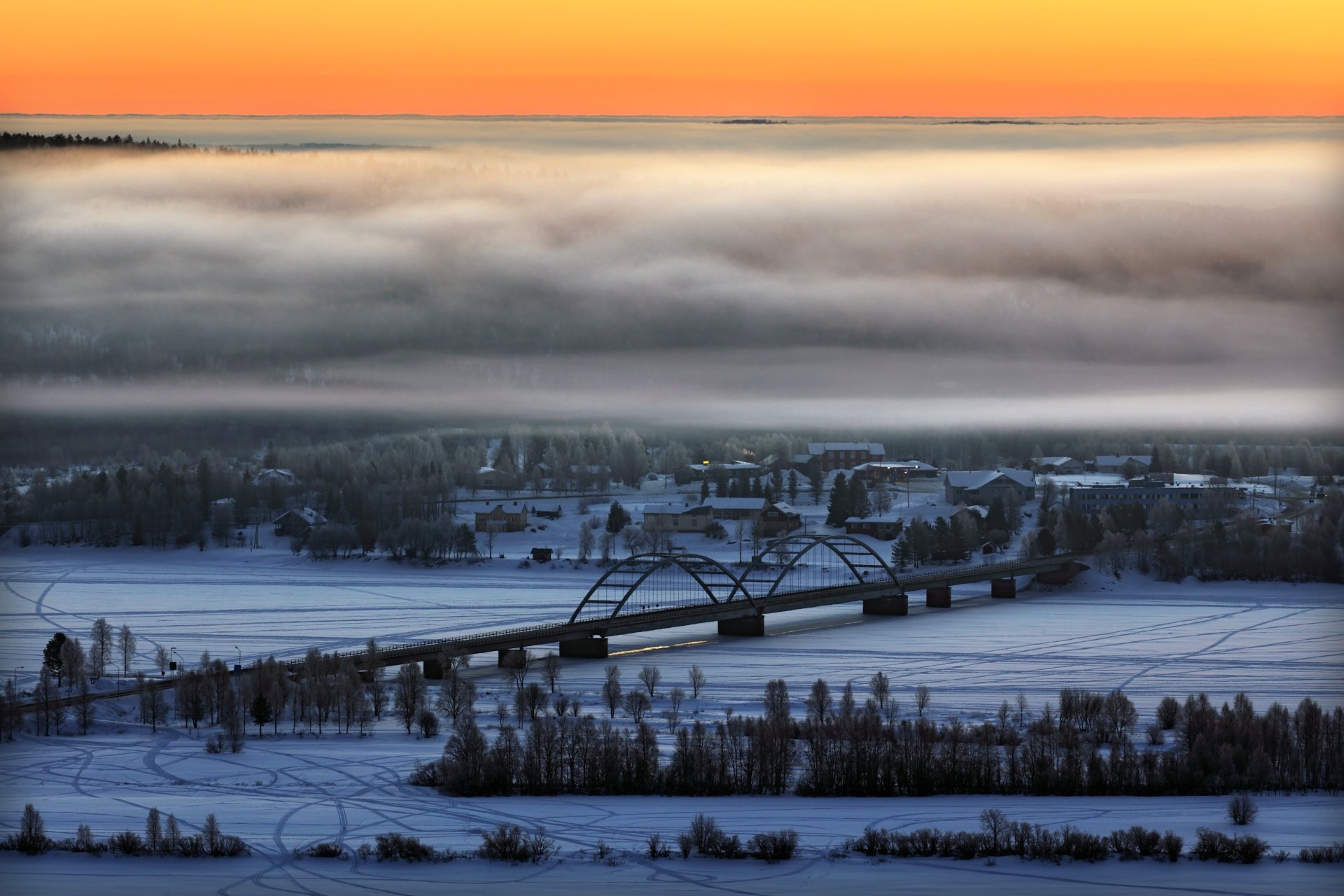 Download Snow Aerial Horizon Fog Bridge Winter Photography Landscape 4k ...