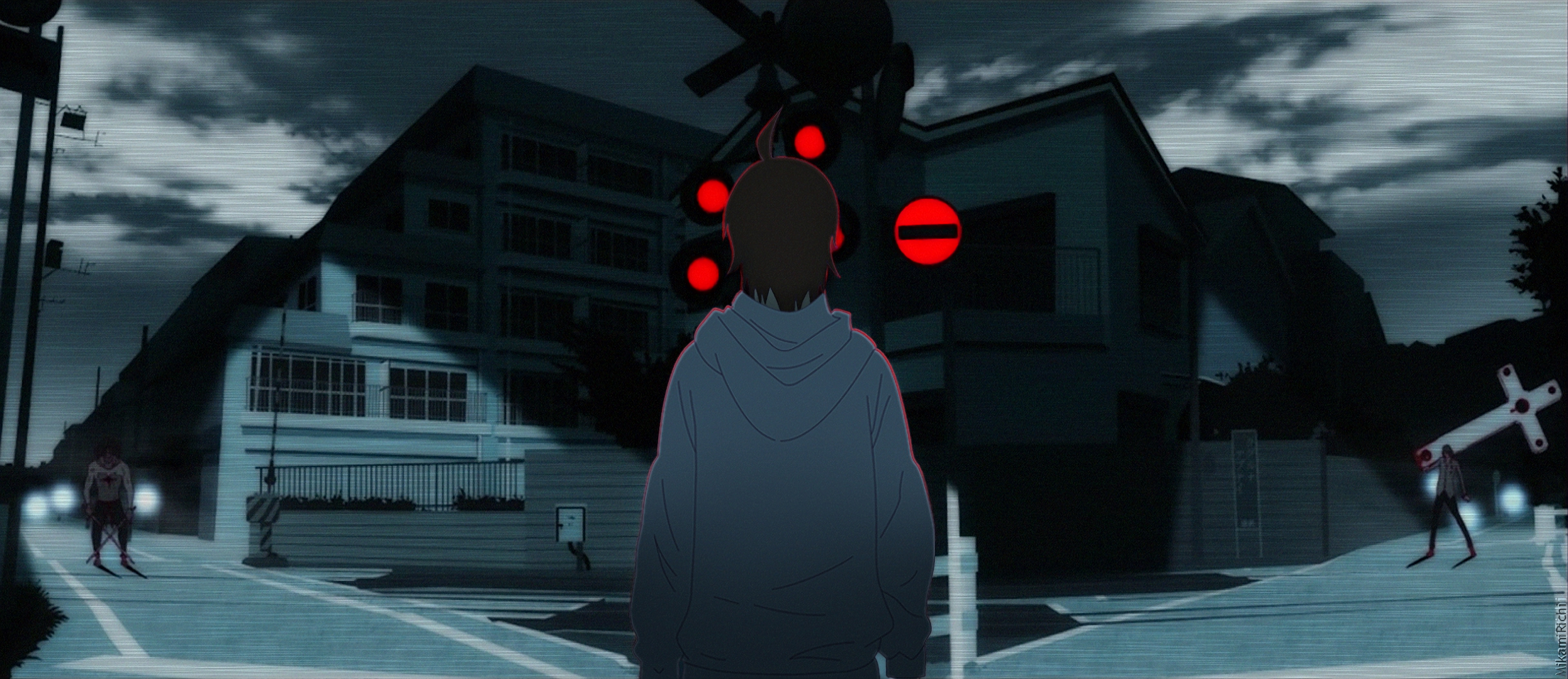 Koyomi Araragi Night Scene | Monogatari Series HD Anime Wallpaper