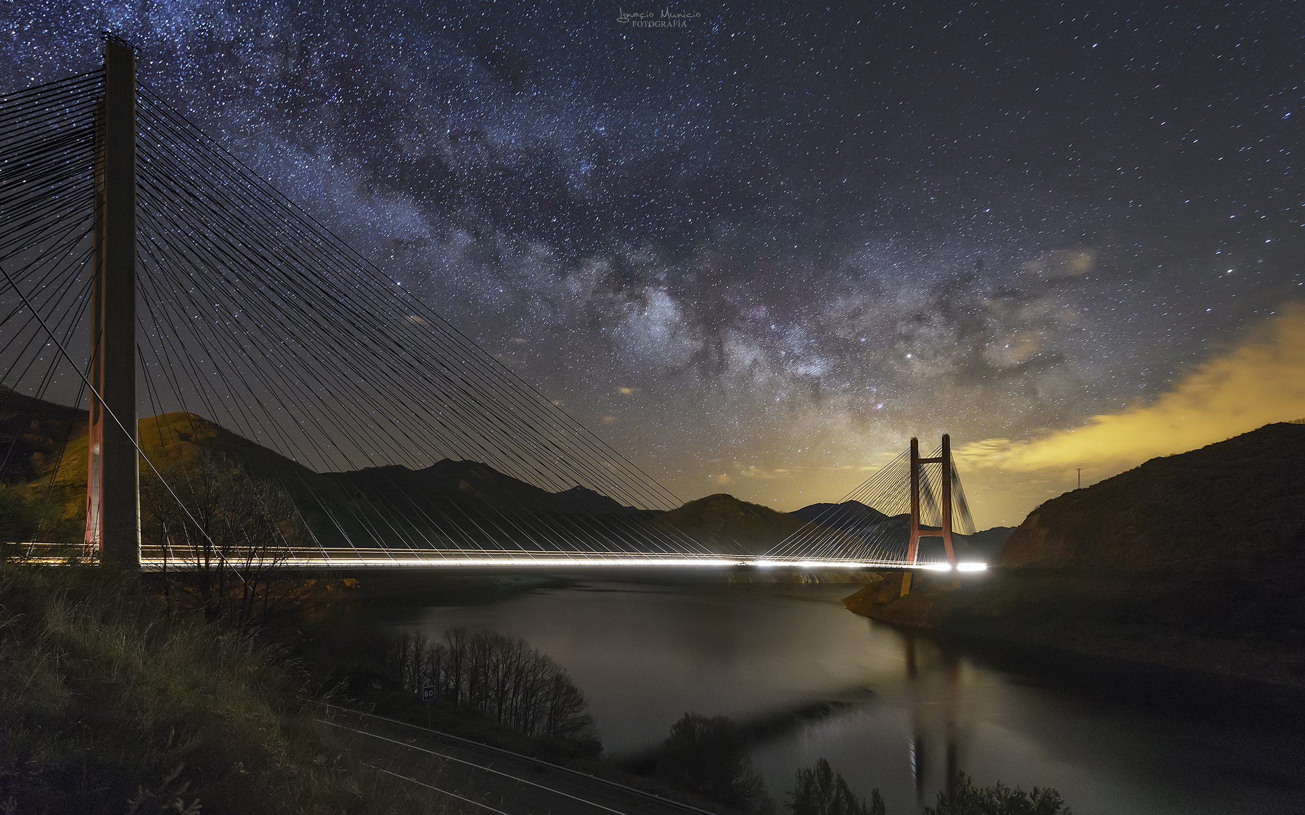 Download Starry Sky Star Milky Way River Night Man Made Bridge HD Wallpaper