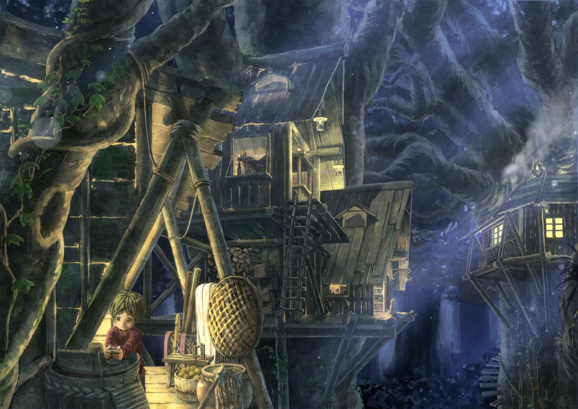 Anime Treehouse Village - Original HD Wallpaper