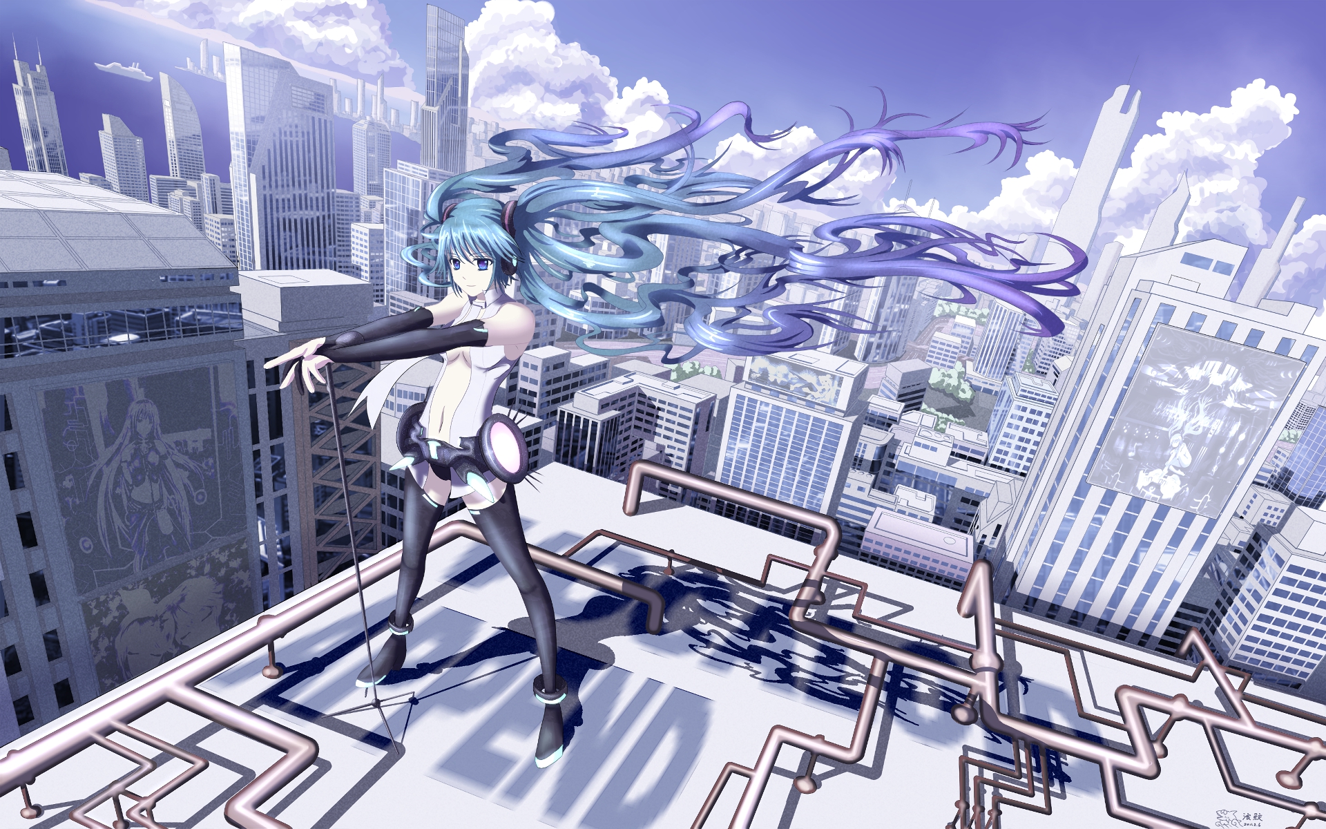 Hatsune Miku HD Wallpaper – Vibrant Vocaloid Anime Skyline Scene
