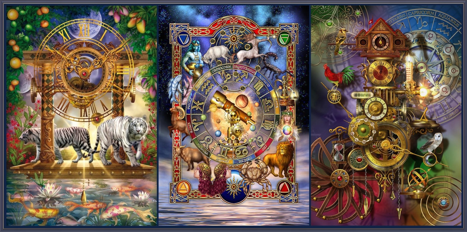 Download Collage Zodiac Artistic Clock Wallpaper