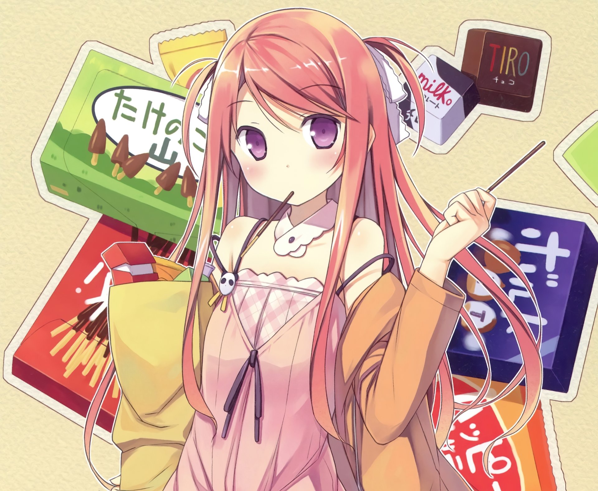 Download Coat Bag Twintails Purple Eyes Pink Hair Long Hair Anime ...